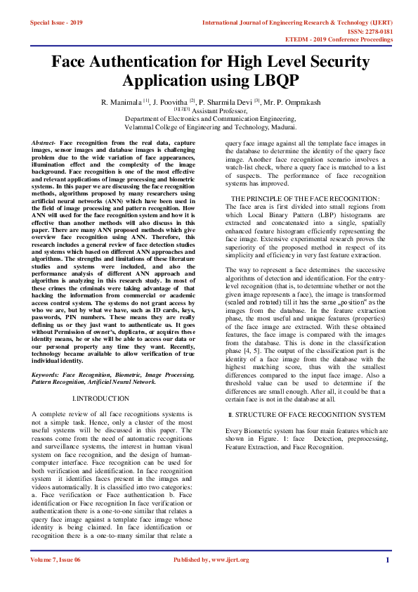 (PDF) IJERT-Face Authentication for High Level Security Application using LBQP | IJERT Journal ...