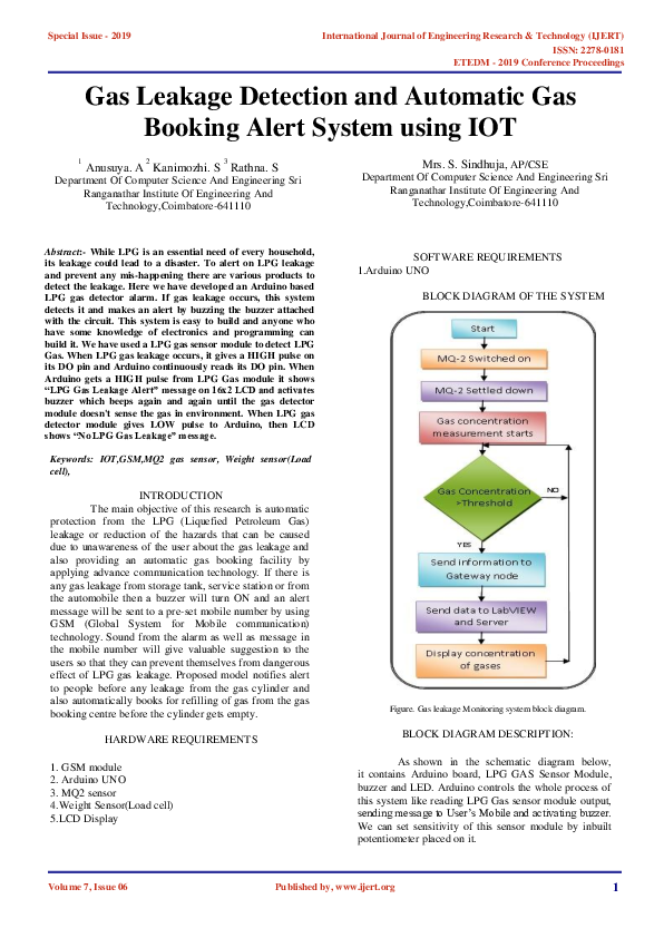 Pdf Ijert Gas Leakage Detection And Automatic Gas Booking Alert System Using Iot