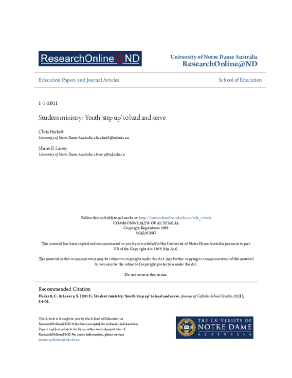 (PDF) Student ministry: Youth 'step up'to lead and serve