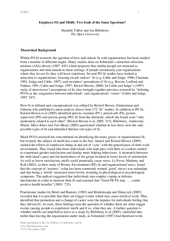 (PDF) Employee Fit and Misfit: Two Ends of the Same Spectrum?