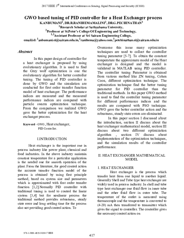 (PDF) GWO based tuning of PID controller for a Heat Exchanger process