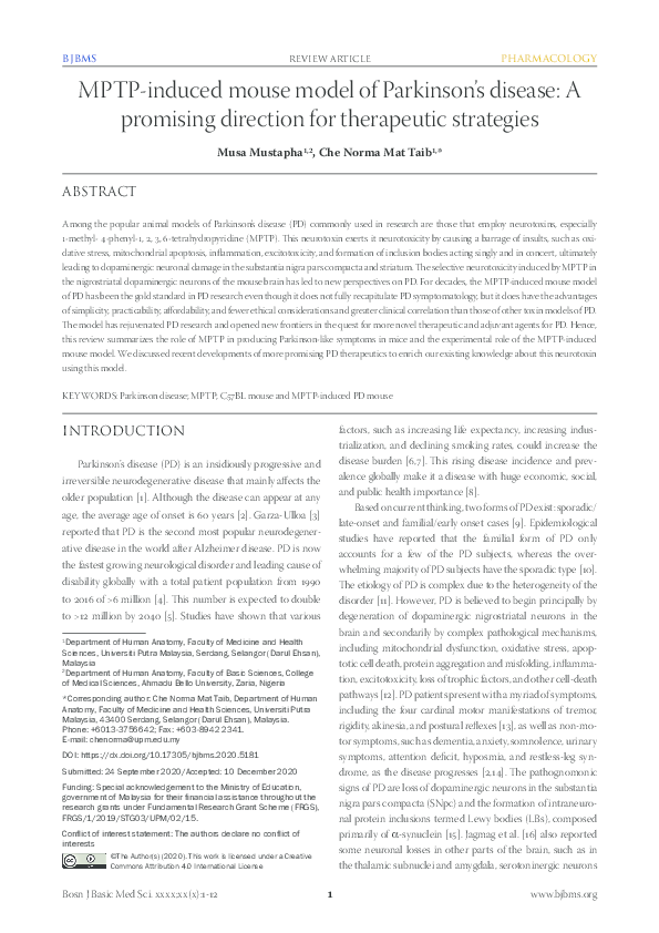 (PDF) MPTP-induced mouse model of Parkinson’s disease: A promising ...