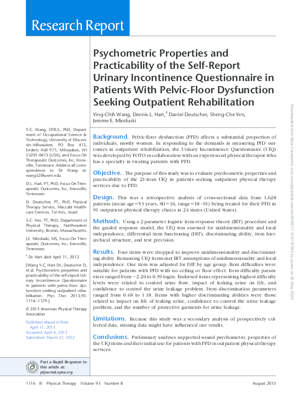 (PDF) Psychometric Properties and Practicability of the Self-Report ...