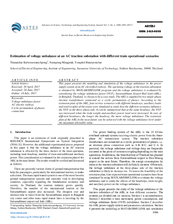 Pdf Estimation Of Voltage Unbalance At An Ac Traction Substation With Different Train