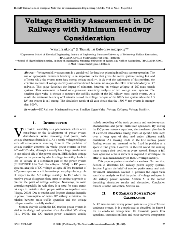 (PDF) Voltage Stability Assessment in DC Railways with Minimum Headway Consideration