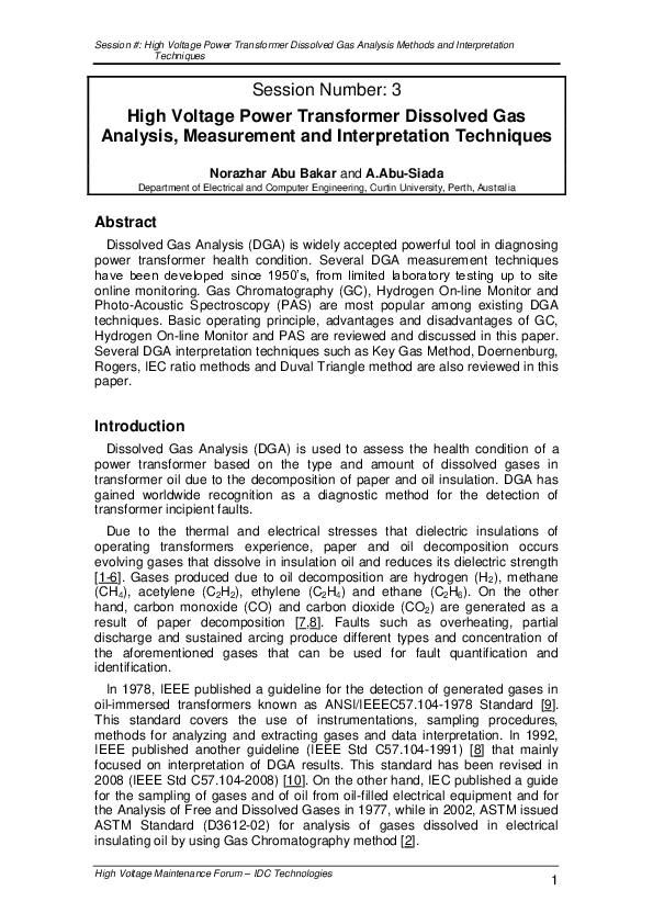 (PDF) High Voltage Power Transformer Dissolved Gas Analysis ...