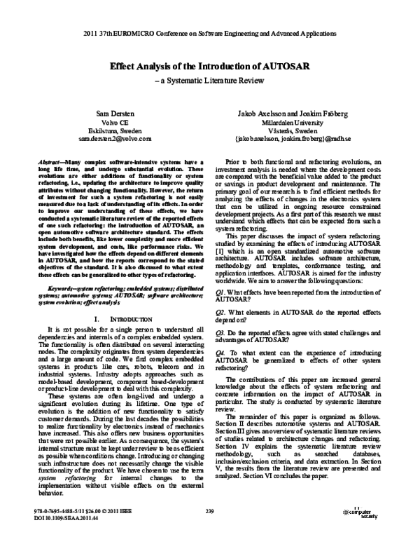 (PDF) Effect Analysis of the Introduction of AUTOSAR: A Systematic ...