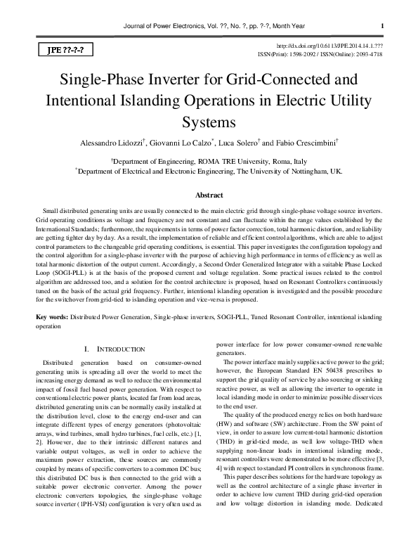 Pdf Single Phase Inverter For Grid Connected And Intentional