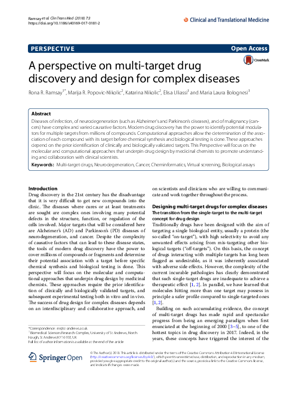 (PDF) A perspective on multi-target drug discovery and design for ...