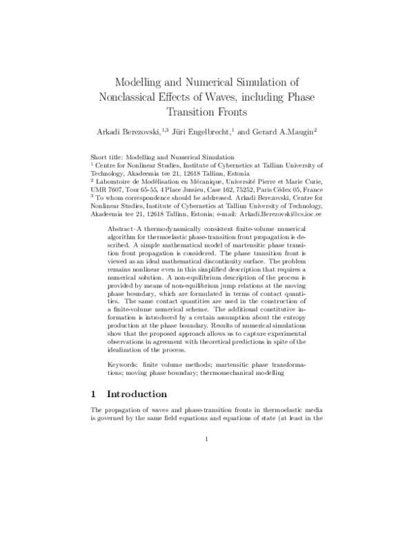 (PDF) Modelling and Numerical Simulation of Nonclassical Eects of Waves, including Phase ...