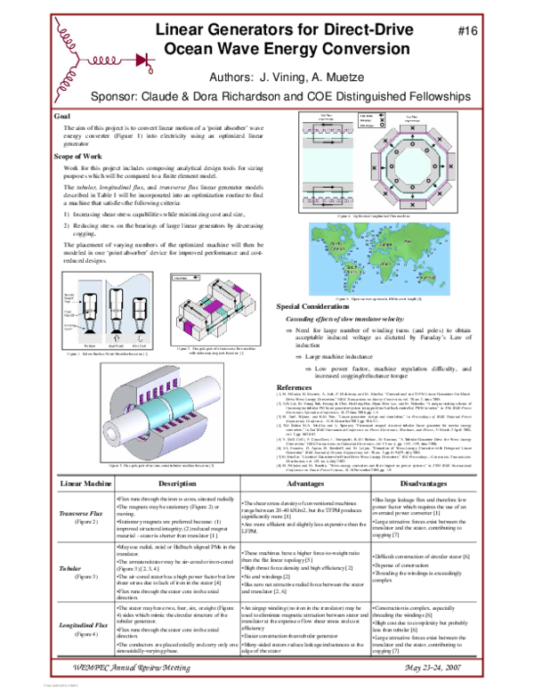 (PDF) Linear generators for direct-drive wave energy conversion