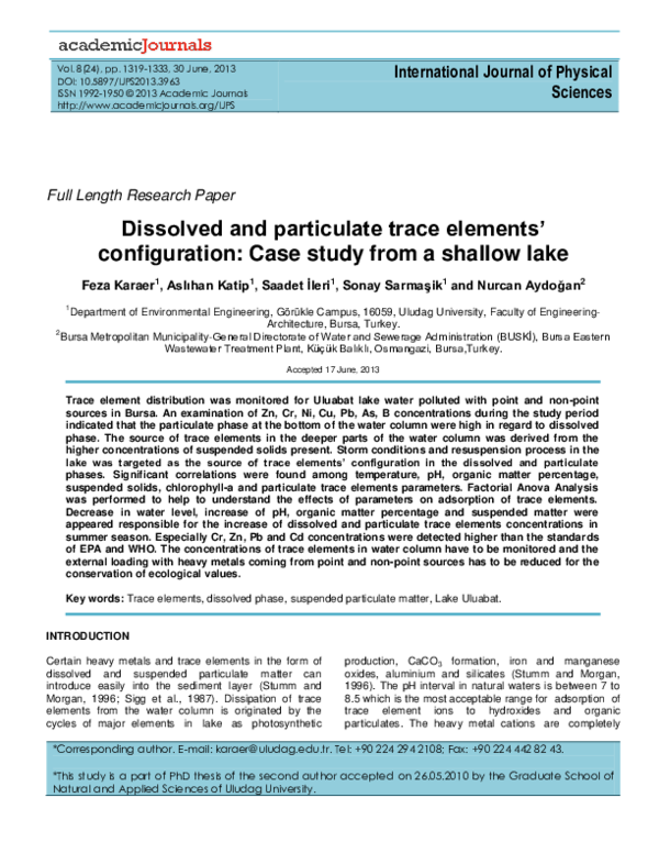 (PDF) Dissolved and particulate trace elements configuration: Case study from a shallow lake