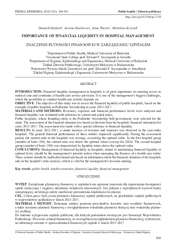(PDF) Importance of financial liquidity in hospital management