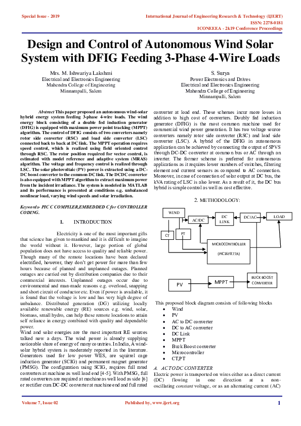 (PDF) IJERT-Design and Control of Autonomous Wind Solar System with DFIG Feeding 3-Phase 4-Wire ...