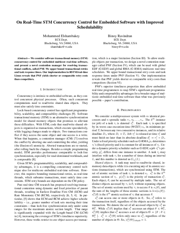 (PDF) On real-time STM concurrency control for embedded software with improved schedulability ...