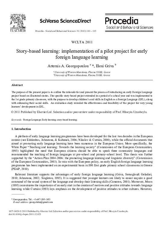 (PDF) Story-based learning: implementation of a pilot project for early foreign language learning