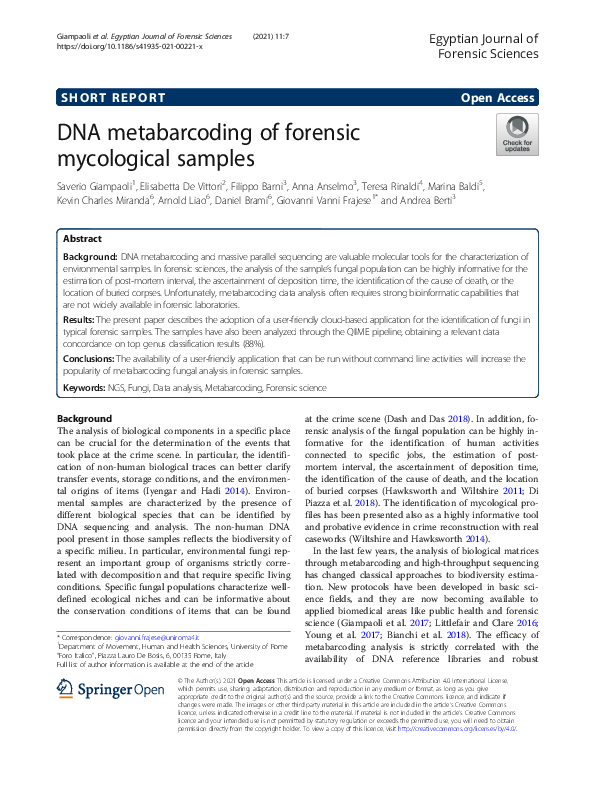 (PDF) DNA metabarcoding of forensic mycological samples