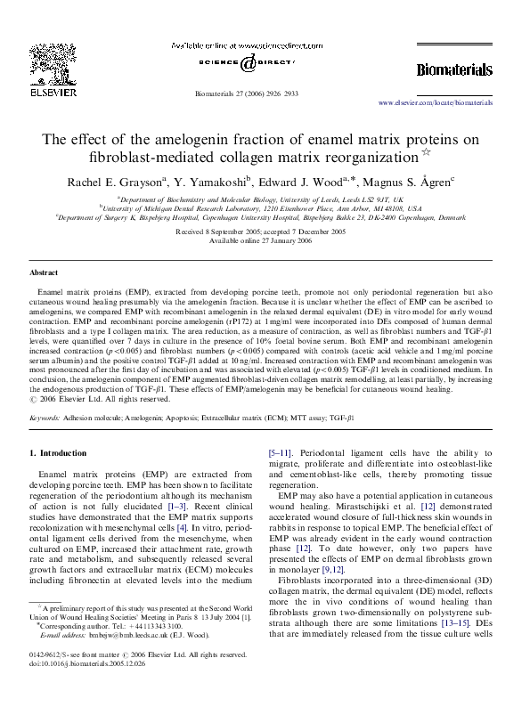 (PDF) The effect of the amelogenin fraction of enamel matrix proteins ...