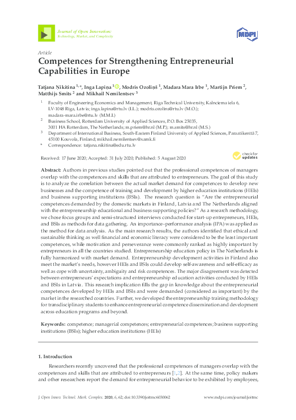 (PDF) Competences for Strengthening Entrepreneurial Capabilities in Europe