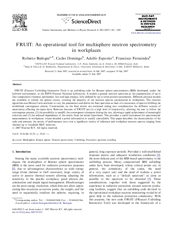 (PDF) FRUIT: An operational tool for multisphere neutron spectrometry ...
