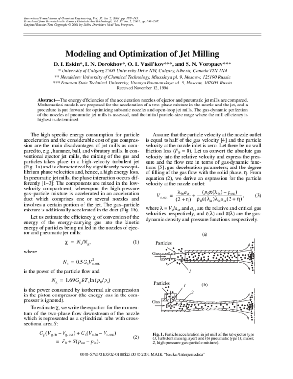 (PDF) Modeling and Optimization of Jet Milling