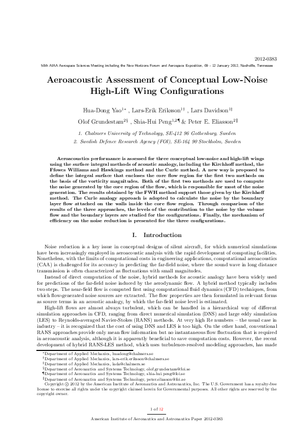 (PDF) Aeroacoustic Assessment of Conceptual Low-Noise High-Lift Wing ...