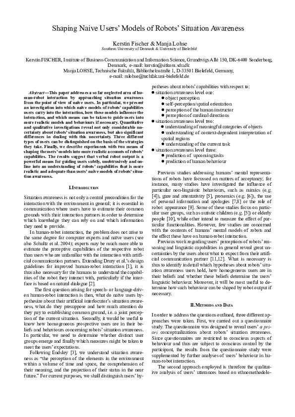 (PDF) Shaping Naive Users' Models of Robots' Situation Awareness