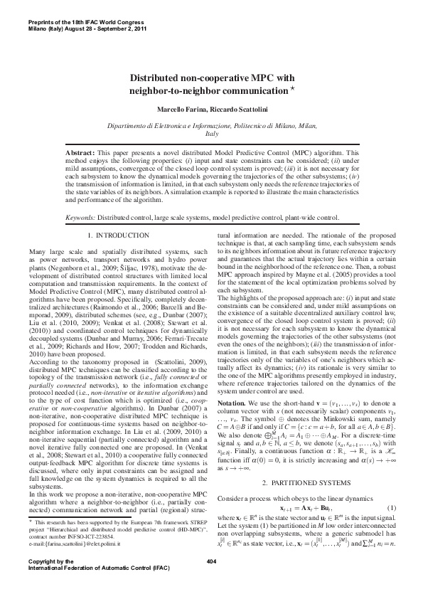 (PDF) Distributed Non-Cooperative MPC with Neighbor-To-Neighbor ...