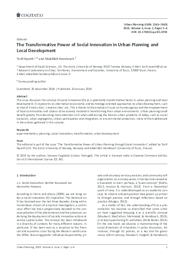 (PDF) The Transformative Power of Social Innovation in Urban Planning ...