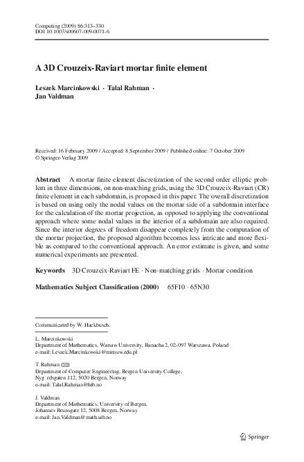 (PDF) A 3D Crouzeix-Raviart mortar finite element