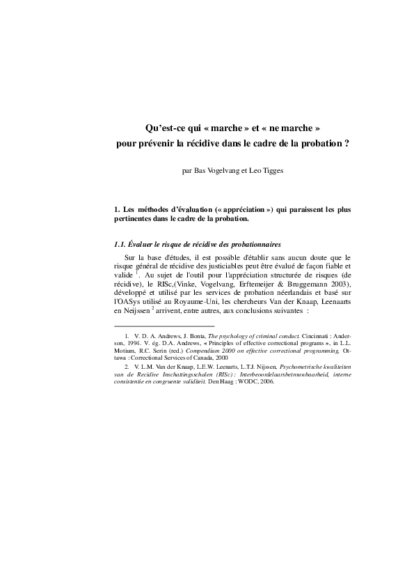 (PDF) Qu´est ce qui marche et ne marche pas pour prevenir la recidive ...