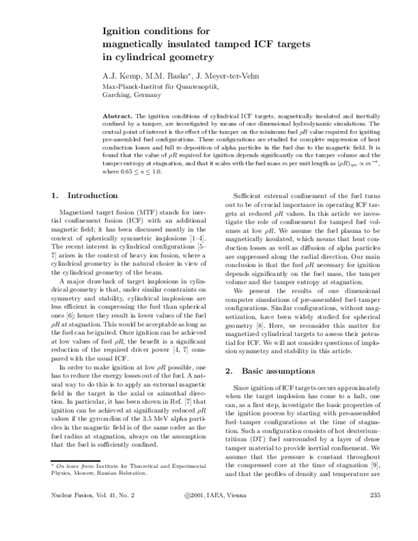 (PDF) Ignition conditions for magnetically insulated tamped ICF targets ...