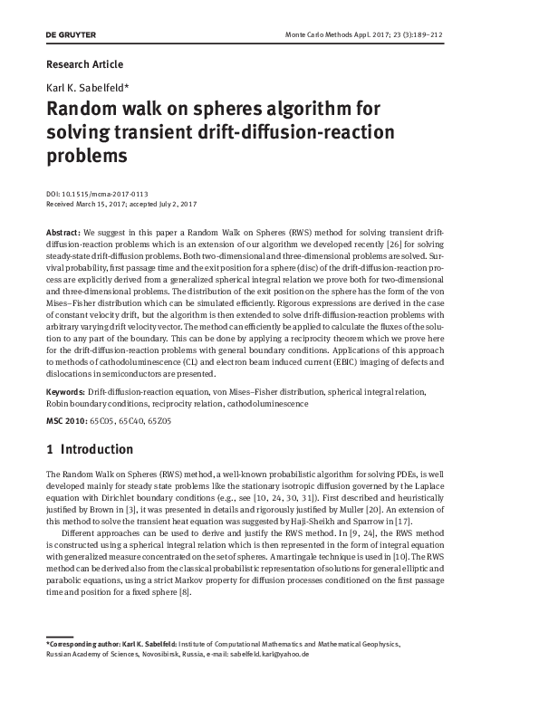 (PDF) Random walk on spheres algorithm for solving transient drift ...