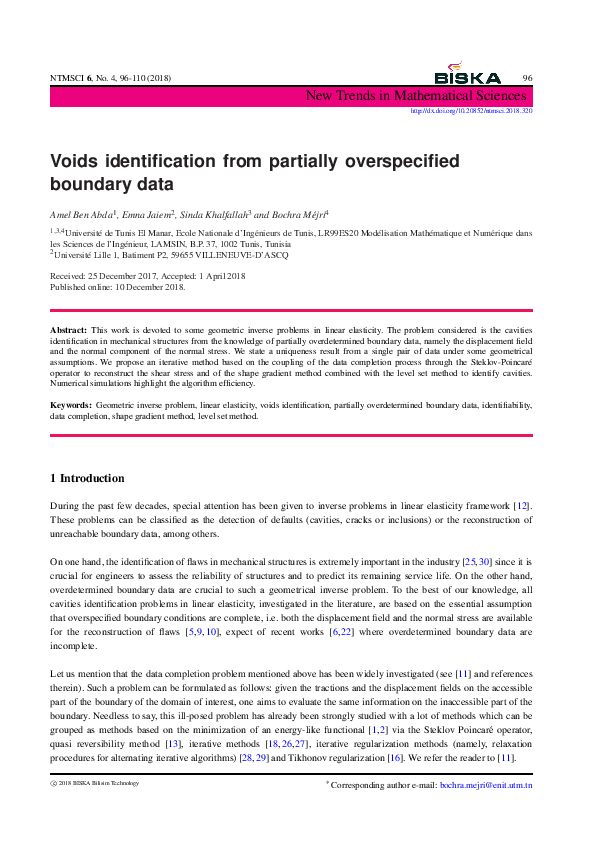 (PDF) Voids identification from partially overspecified boundary data
