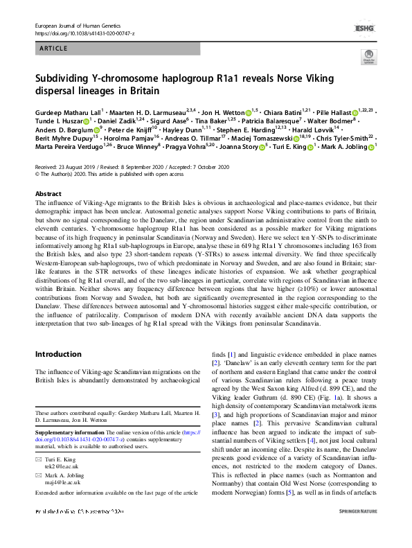 (PDF) Subdividing Y-chromosome haplogroup R1a1 reveals Norse Viking ...