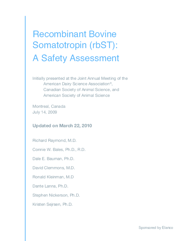 (PDF) Recombinant Bovine Somatotropin (rbST): A Safety