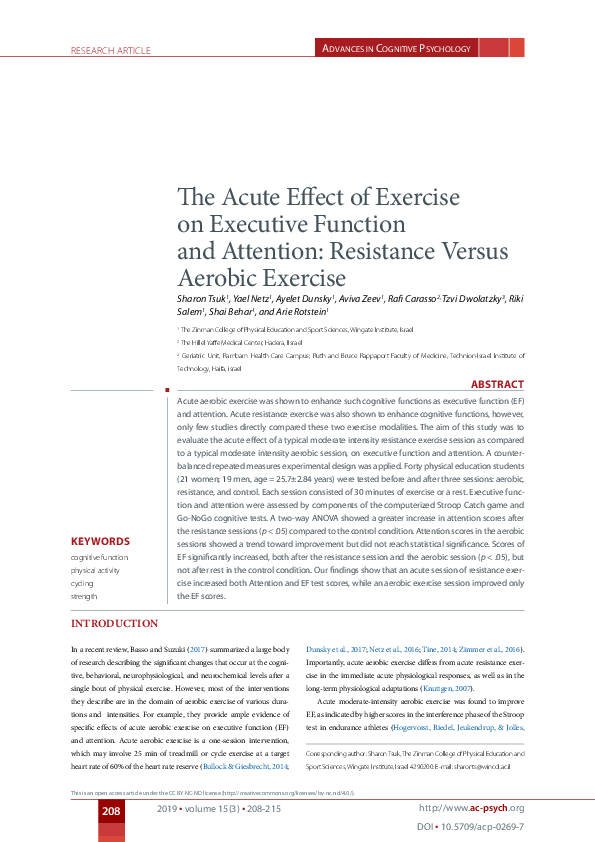 (PDF) The Acute Effect of Exercise on Executive Function and Attention ...