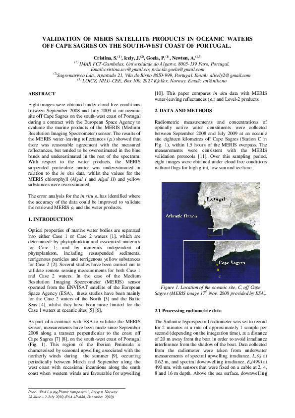 (PDF) Validation of MERIS satellite products in oceanic waters off Cape ...