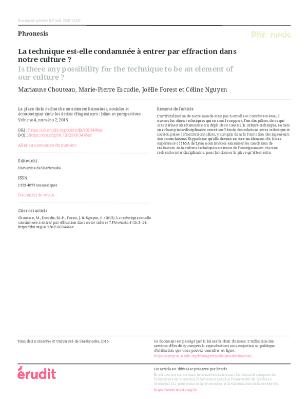 (PDF) La technique est-elle condamnée à entrer par effraction dans ...