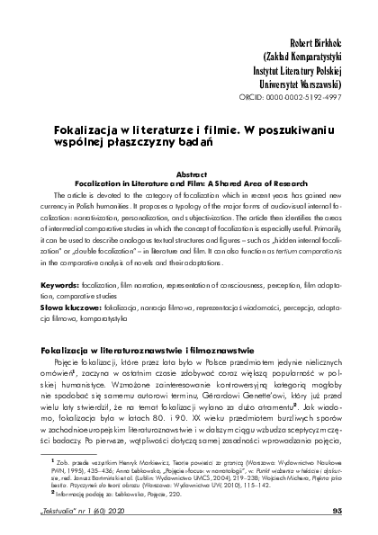 (PDF) Focalization in Literature and Film: A Shared Area of Research