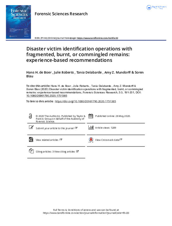 (PDF) Disaster victim identification operations with fragmented, burnt ...