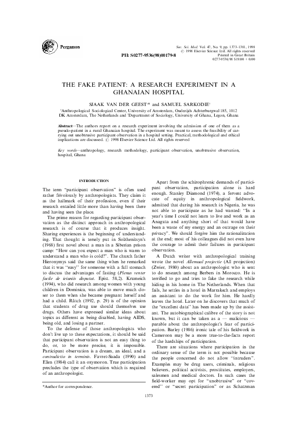 (PDF) The fake patient: A research experiment in a Ghanaian hospital