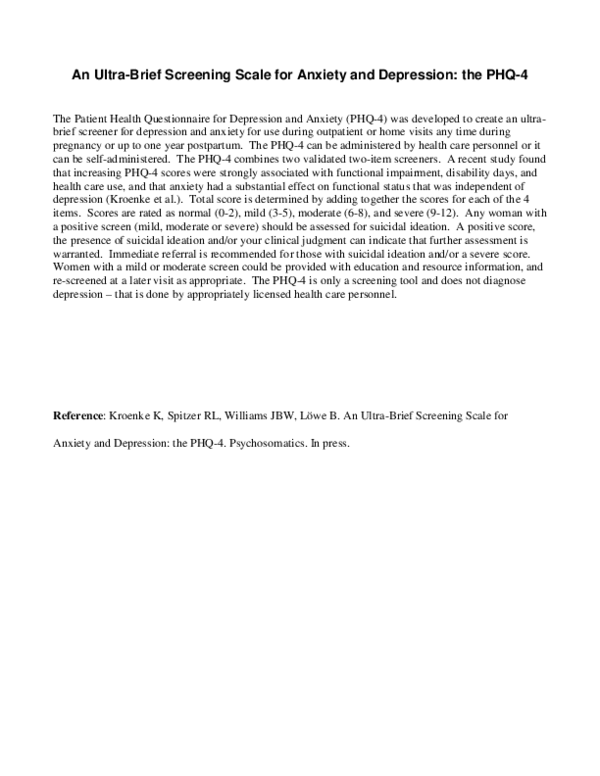 (PDF) An Ultra-Brief Screening Scale for Anxiety and Depression: The PHQ–4