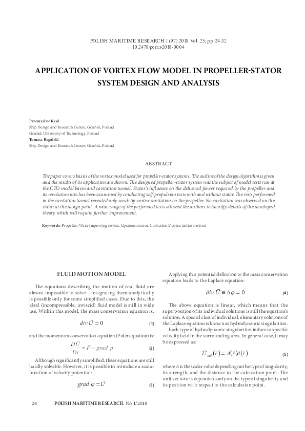 (PDF) Application of Vortex Flow Model in Propeller-Stator System Design and Analysis