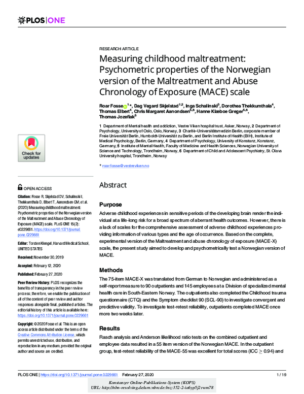 (PDF) Measuring childhood maltreatment: Psychometric properties of the ...