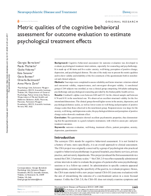 (PDF) Metric qualities of the cognitive behavioral assessment for ...