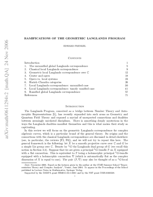 (PDF) Ramifications of the Geometric Langlands Program | Alain Valette - Academia.edu