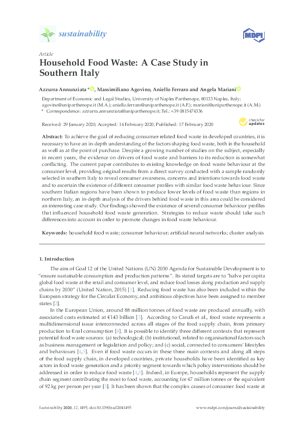 (PDF) Household Food Waste: A Case Study in Southern Italy