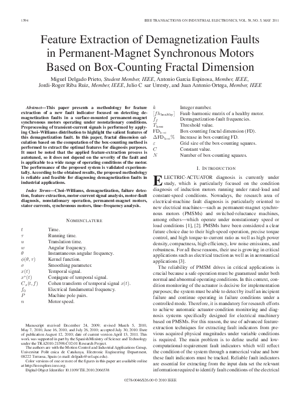 (PDF) Feature Extraction of Demagnetization Faults in Permanent-Magnet Synchronous Motors Based ...
