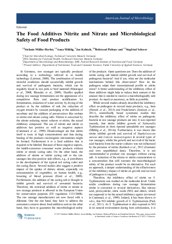 (PDF) The Food Additives Nitrite and Nitrate and Microbiological Safety ...